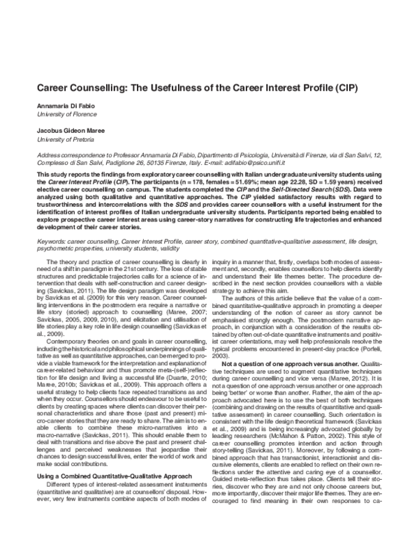 (PDF) Career Counselling: The Usefulness of the Career Interest Profile ...