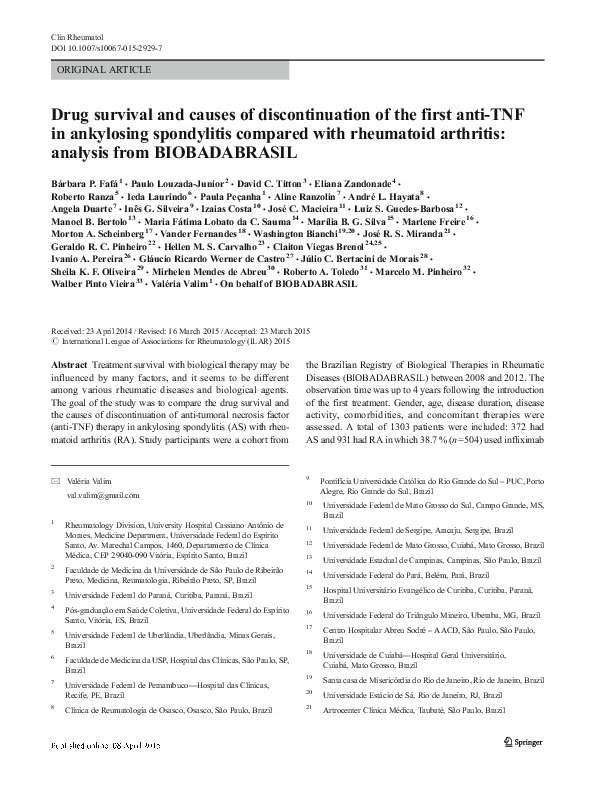(PDF) Drug survival and causes of discontinuation of the first anti-TNF in ankylosing ...