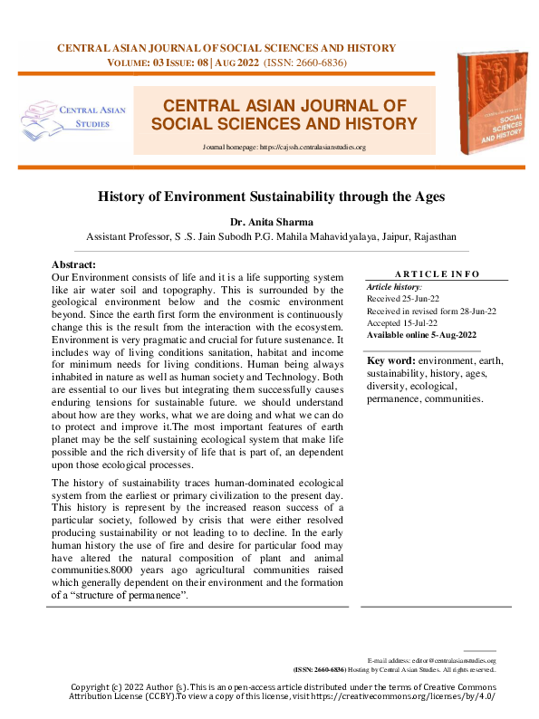 (PDF) History of Environment Sustainability through the Ages