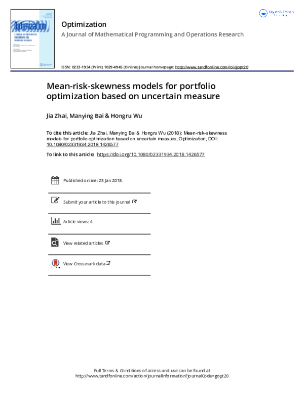 (PDF) Mean-risk-skewness models for portfolio optimization based on uncertain measure