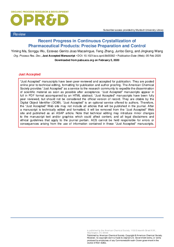 (PDF) Recent Progress in Continuous Crystallization of Pharmaceutical Products: Precise ...