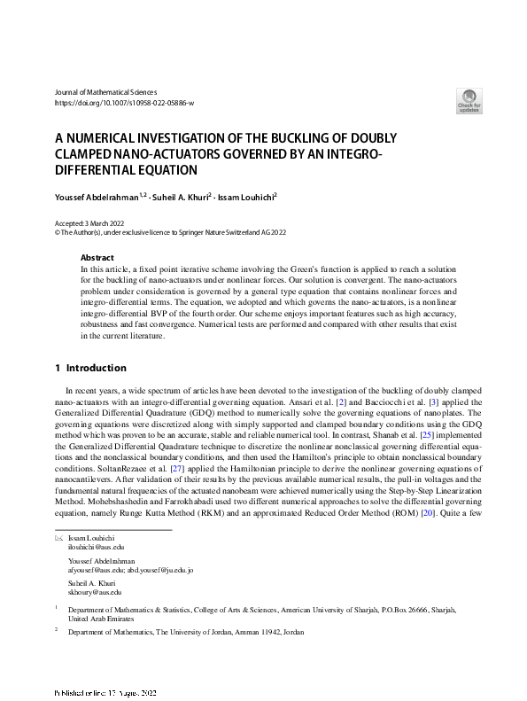 (PDF) A Numerical Investigation of the Buckling of Doubly Clamped Nano-Actuators Governed by an ...