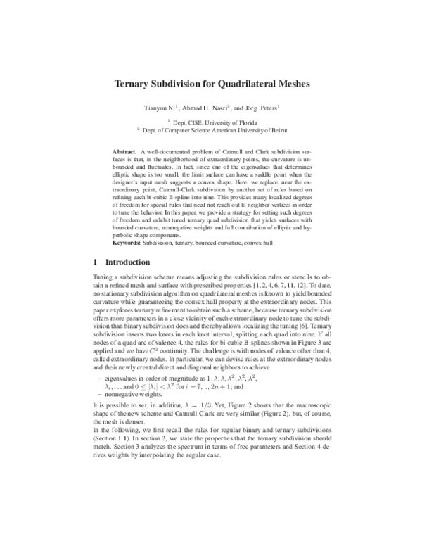 (PDF) Ternary subdivision for quadrilateral meshes
