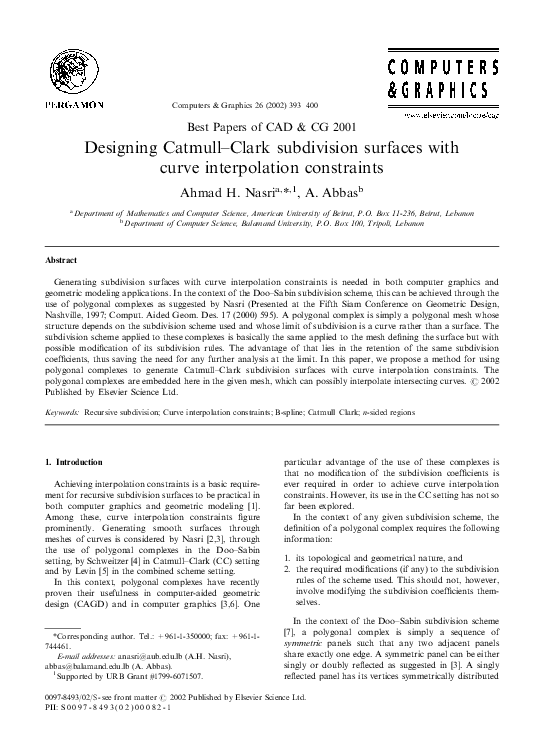 (PDF) Designing Catmull–Clark subdivision surfaces with curve interpolation constraints