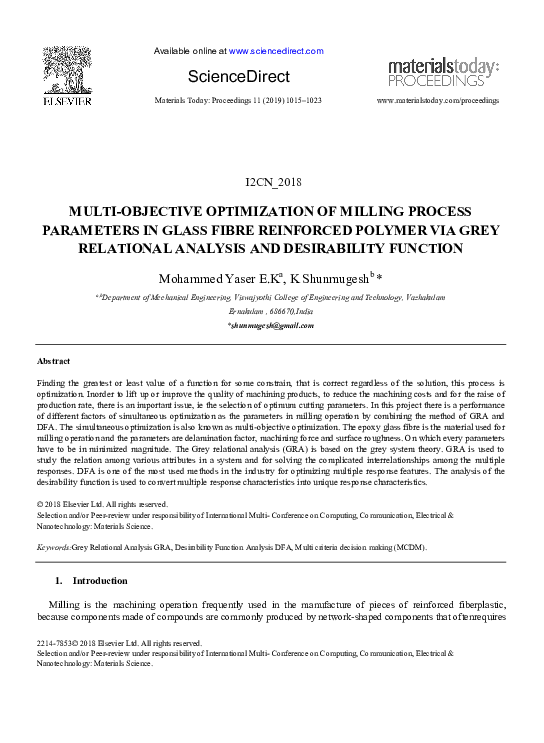Pdf Multi Objective Optimization Of Milling Process Parameters In Glass Fibre Reinforced 