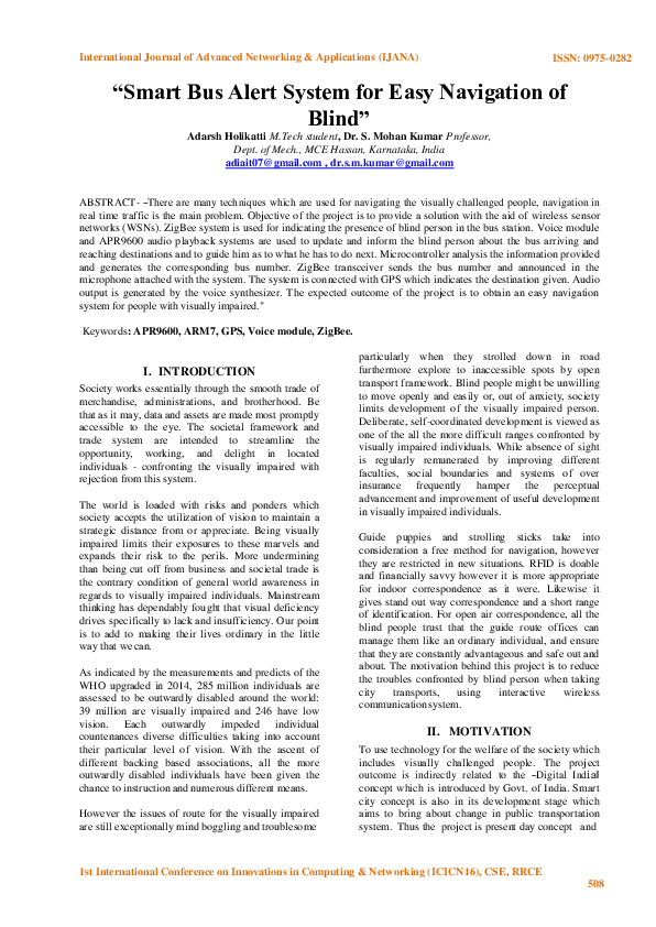 (PDF) “Smart Bus Alert System for Easy Navigation of Blind”