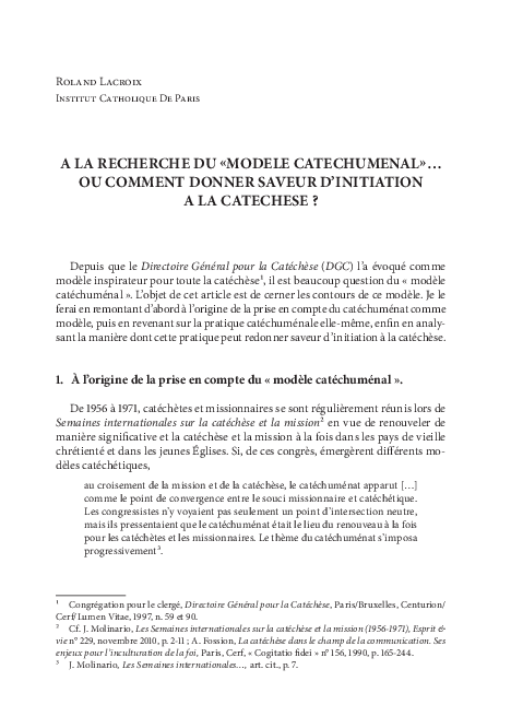 (PDF) A la recherche du «modele catechumenal»… ou comment donner saveur ...