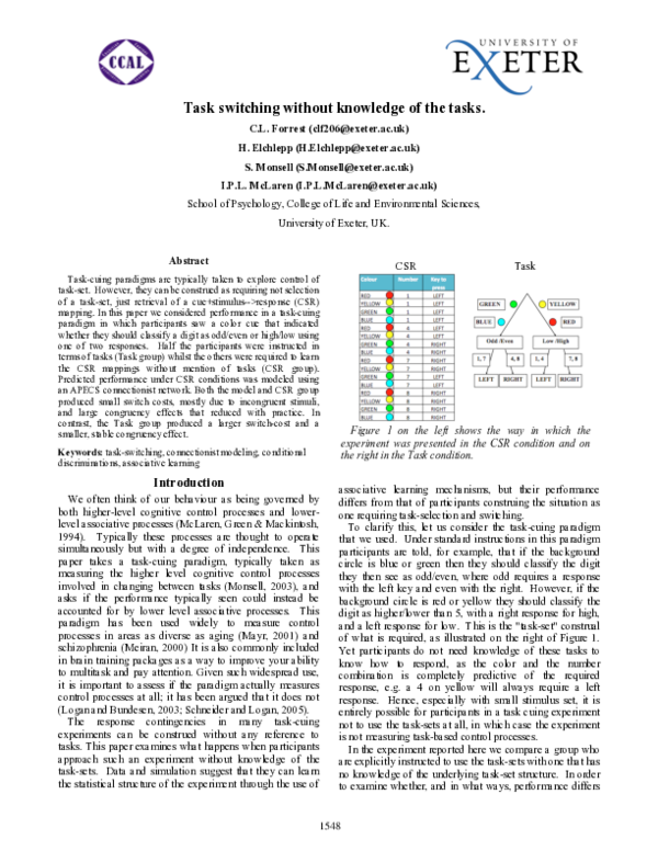 (PDF) Task switching without knowledge of the tasks