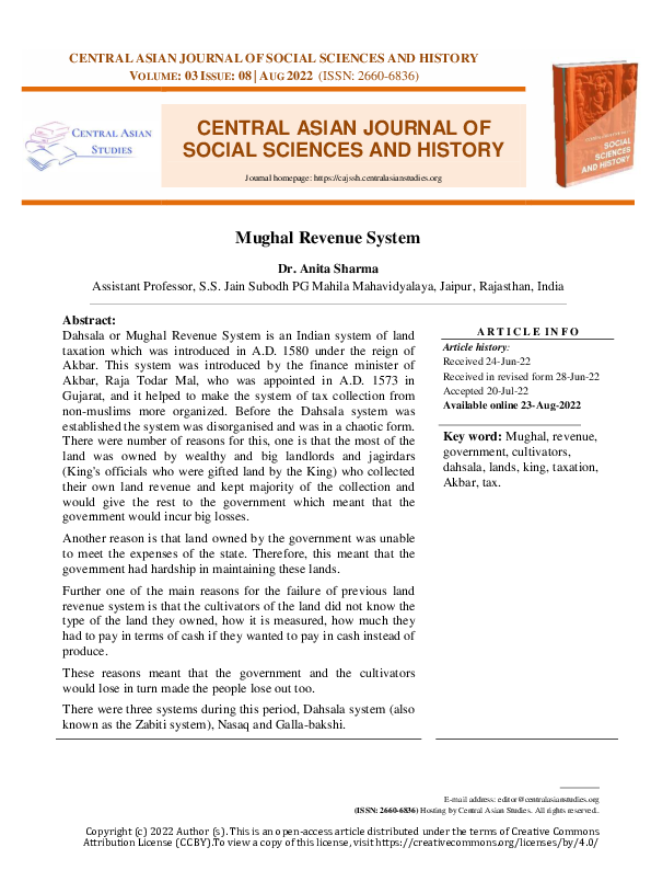 (PDF) Mughal Revenue System