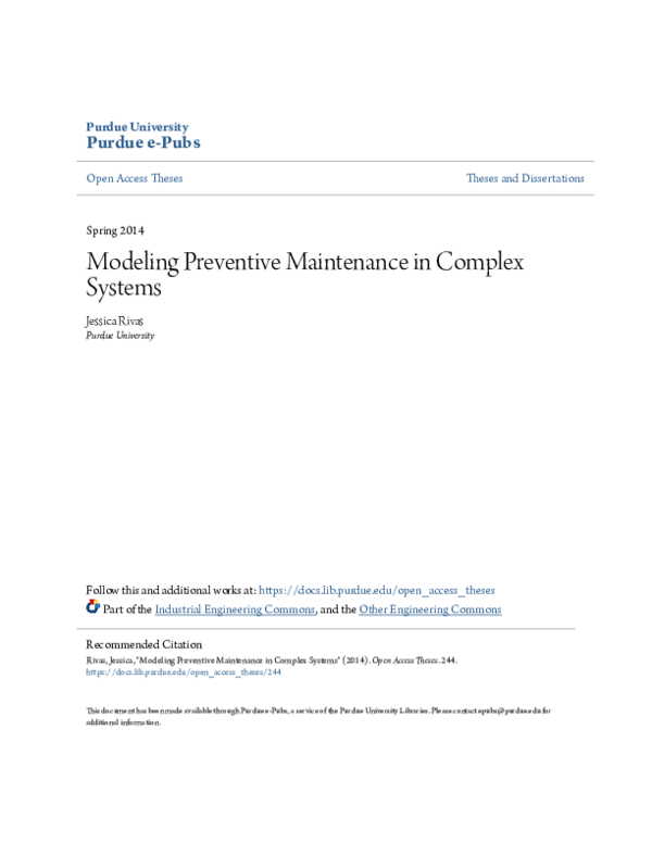 (PDF) Modeling preventive maintenance in complex systems