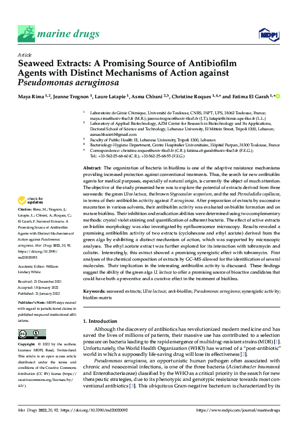 (PDF) Seaweed Extracts: A Promising Source of Antibiofilm Agents with ...