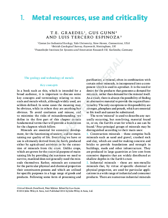 (PDF) Metal resources, use and Criticality