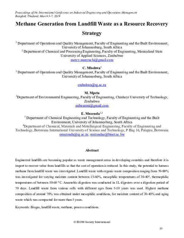 (PDF) Methane generation from landfill waste as a resource recovery ...