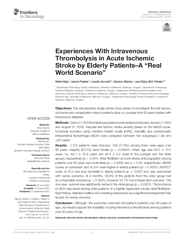 (PDF) Experiences With Intravenous Thrombolysis in Acute Ischemic ...