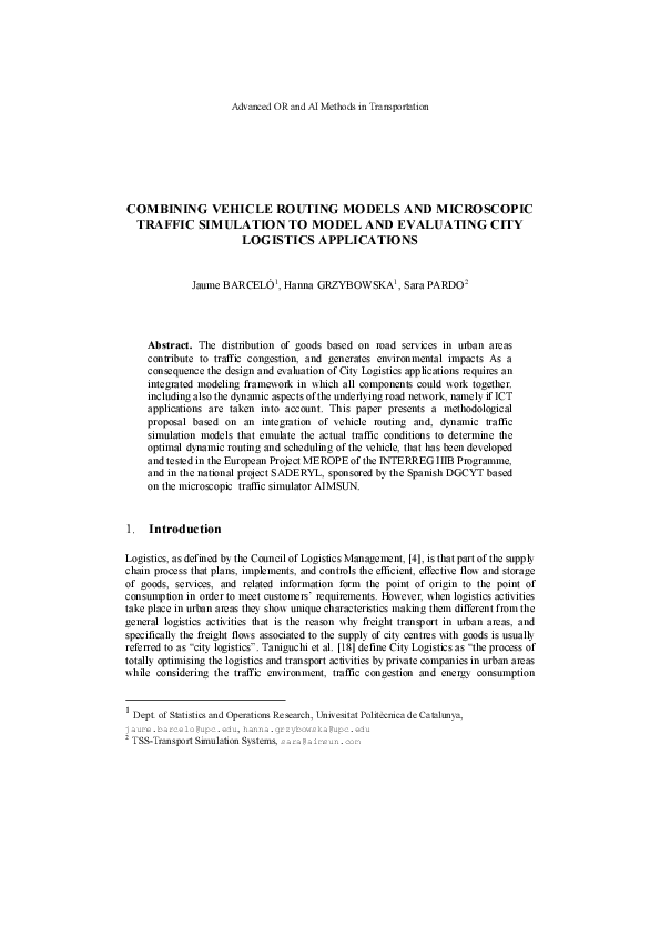 Pdf Combining Vehicle Routing Models And Microscopic Traffic Simulation To Model And