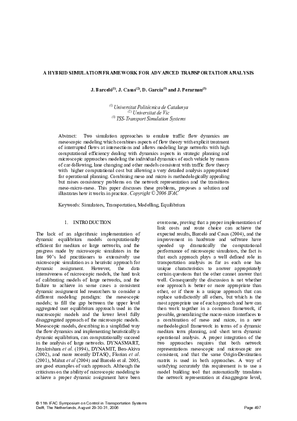 (PDF) A Hybrid Simulation Framework for Advanced Transportation Analysis