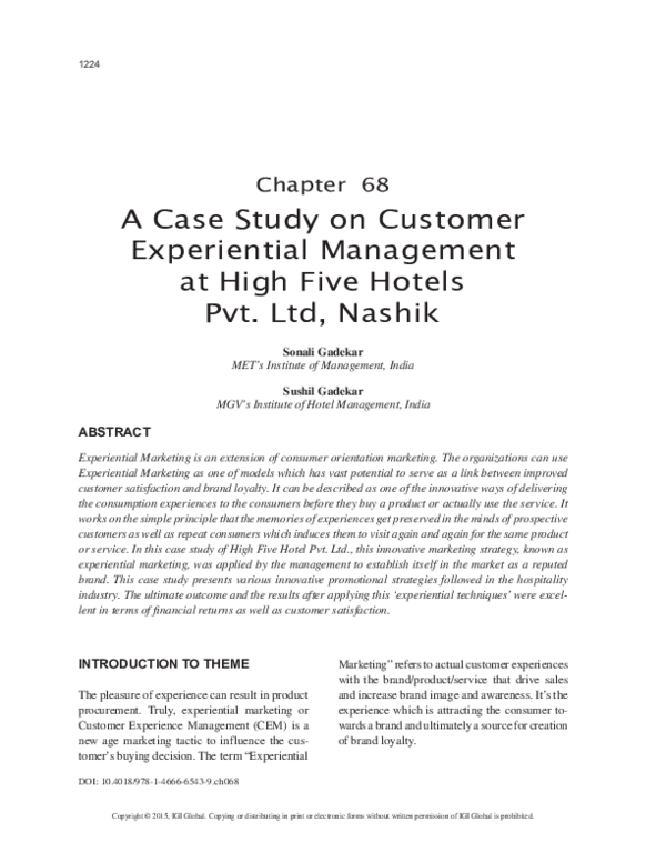 (PDF) A Case Study on Customer Experiential Management at High Five ...