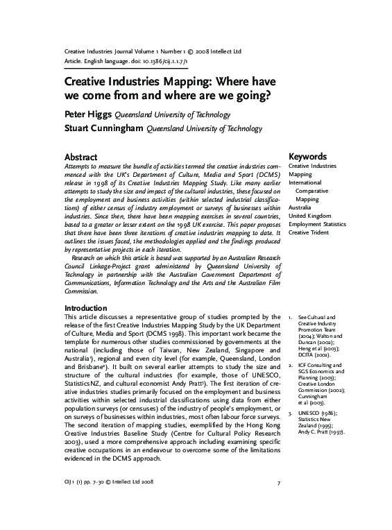 (PDF) Creative Industries Mapping: Where have we come from and where are we going?