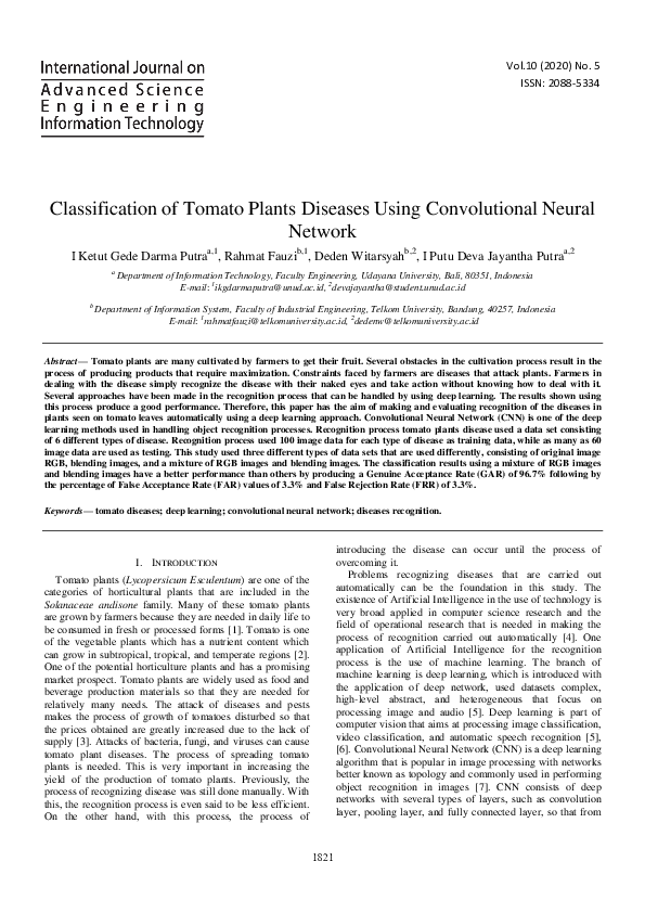 (PDF) Classification of Tomato Plants Diseases Using Convolutional Neural Network