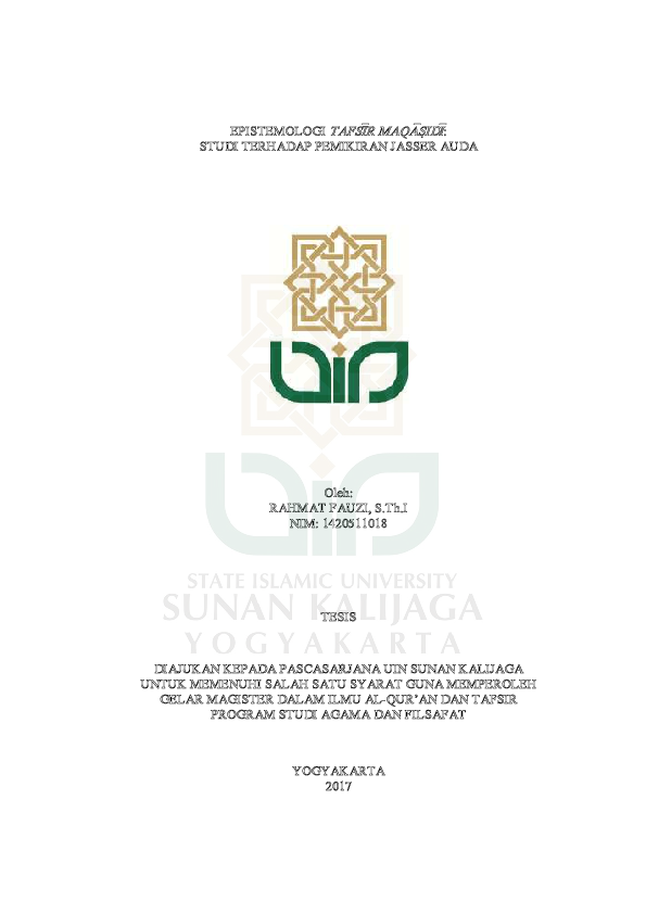 (PDF) Epistemologi Tafsir Maqasidi:Studi Terhadap Pemikiran Jasser Auda