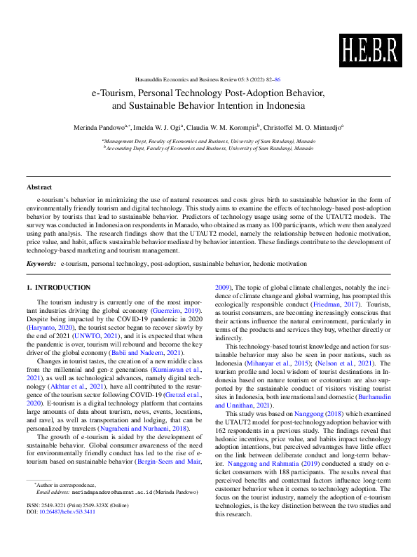 (PDF) E-Tourism, Personal Technology Post-Adoption Behavior and ...
