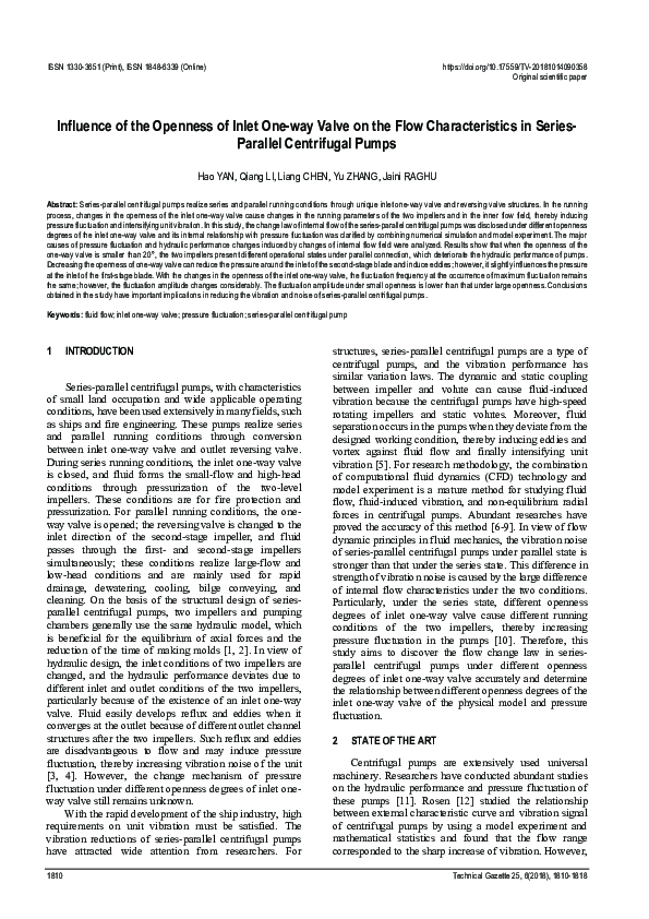 (PDF) Influence of the Openness of Inlet One-way Valve on the Flow ...