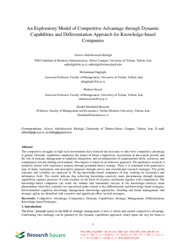 (PDF) An Exploratory Model of Competitive Advantage through Dynamic ...