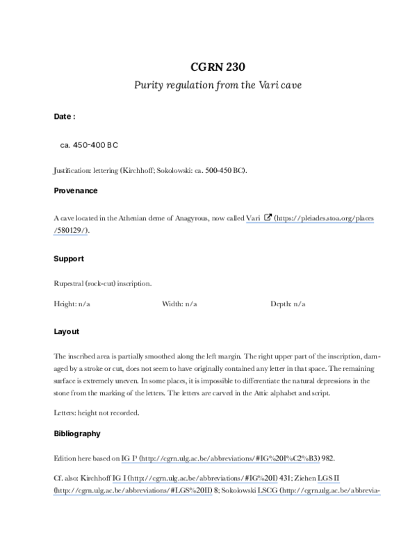 (PDF) CGRN 230: Purity regulation from the Vari cave