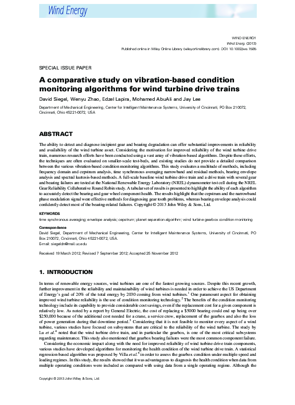 (PDF) A comparative study on vibration-based condition monitoring ... (PDF) A comparative study on vibration-based condition monitoring ...