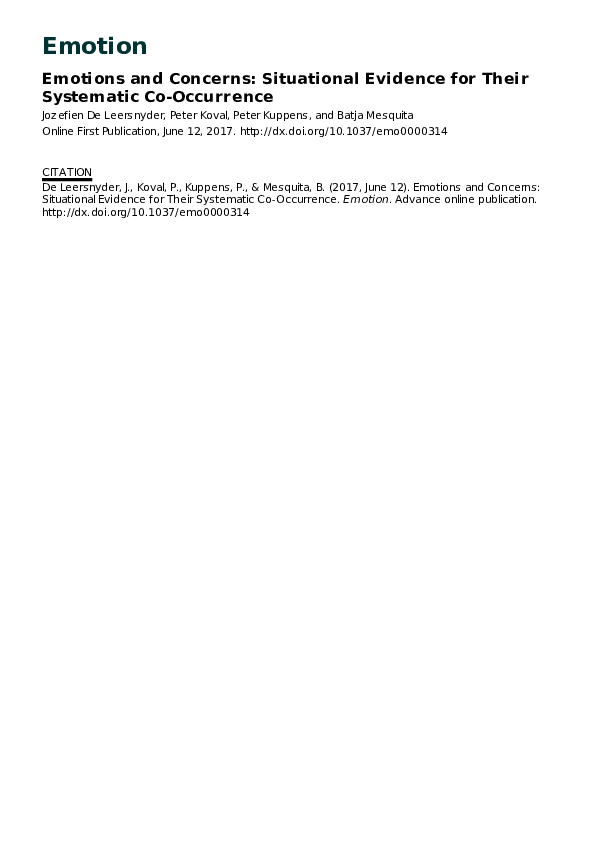(PDF) Emotions and concerns: Situational evidence for their systematic ...