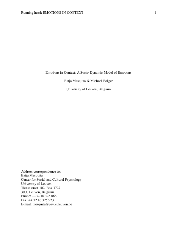 (PDF) Emotions in Context: A Sociodynamic Model of Emotions