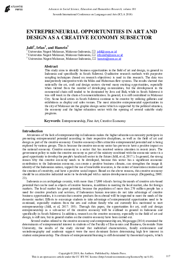 (PDF) Entrepreneurial Opportunities in Art and Design as a Creative ...