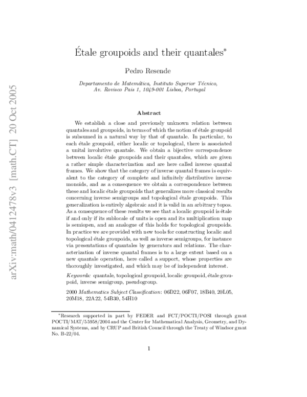 (PDF) Étale Groupoids and Their Quantales