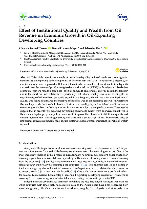 (PDF) Effect of Institutional Quality and Wealth from Oil Revenue on Economic Growth in Oil ...