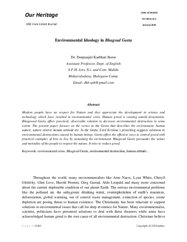 (PDF) Environmental Ideology in Bhagvad Geeta