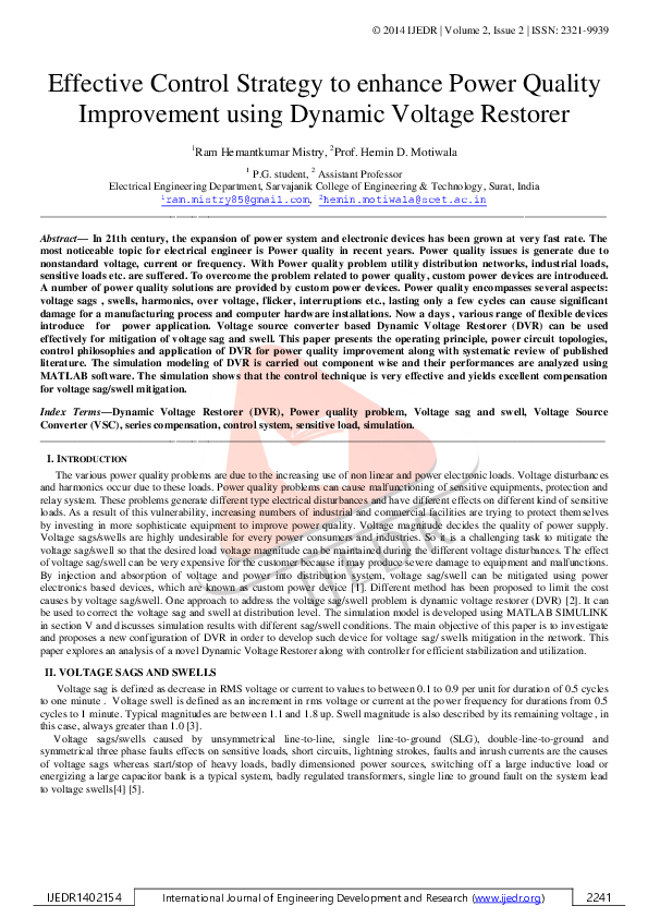 (PDF) Effective Control Strategy to enhance Power Quality Improvement using Dynamic Voltage ...
