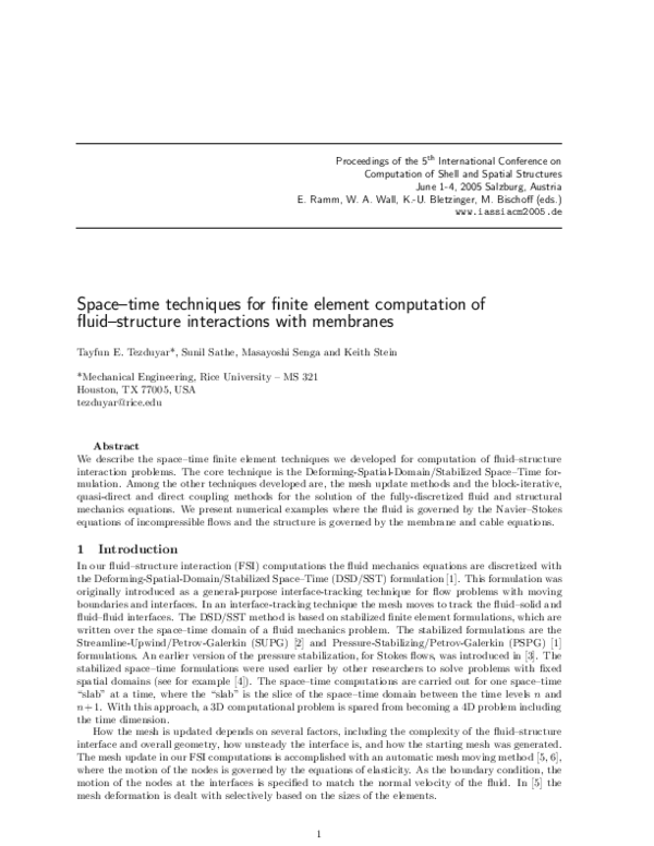 (PDF) Space–time techniques for finite element computation of flows with moving boundaries and ...