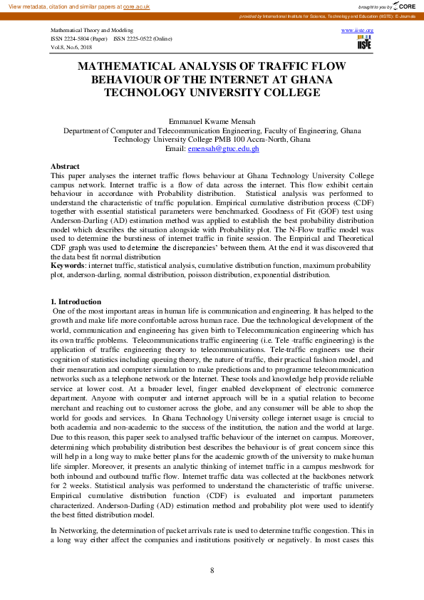 (PDF) Mathematical Analysis of Traffic Flow Behaviour of the Internet ...