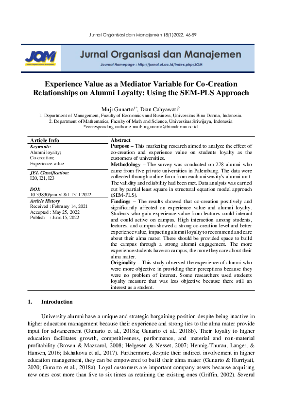 (PDF) Analysis of Alumni Loyalty in Private Universities Using the SEM-PLS Model Approach