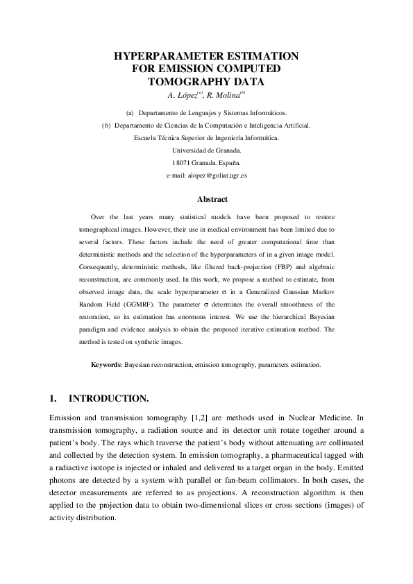 Pdf Hyperparameter Estimation For Emission Computed Tomography Data