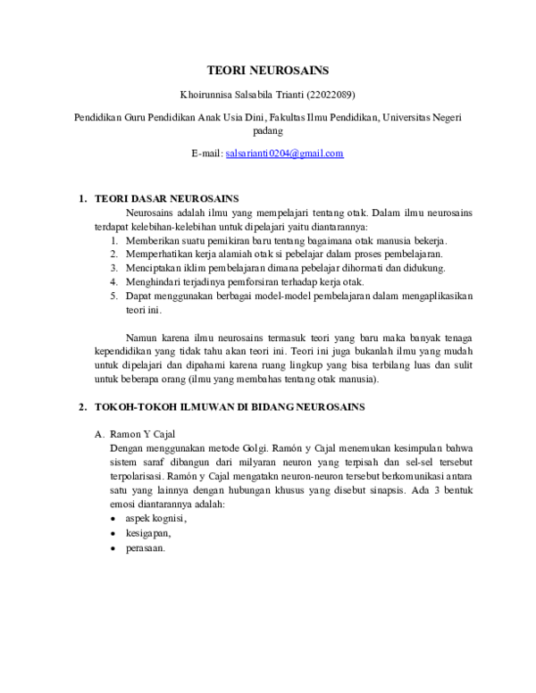 (DOC) TEORI NEUROSAINS