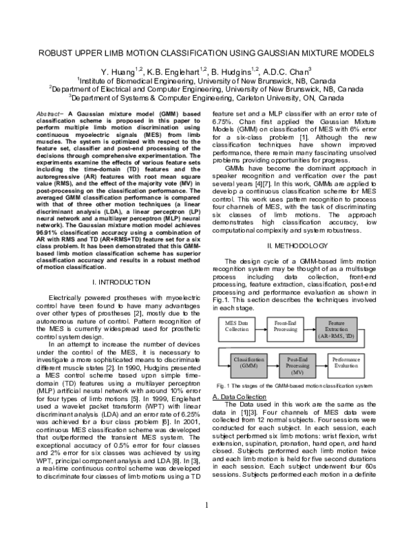 (PDF) Robust upper limb motion classification using Gaussian mixture models