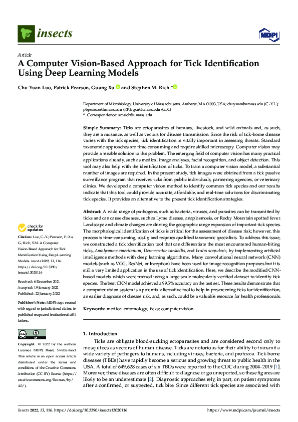 (PDF) A Computer Vision-Based Approach for Tick Identification Using Deep Learning Models