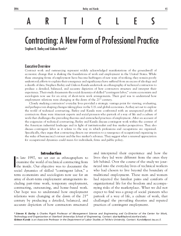 (PDF) Contracting: A New Form of Professional Practice