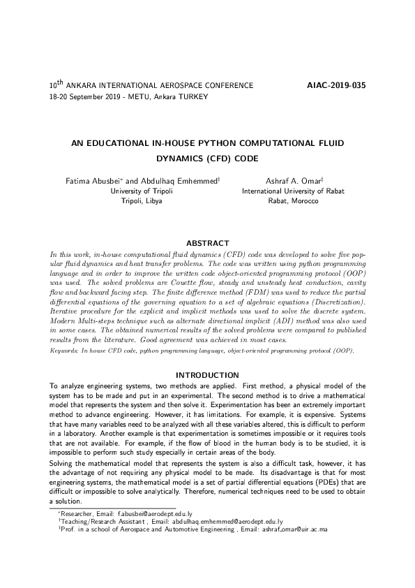 Pdf An Educational In House Python Computational Fluiddynamics Cfd Code