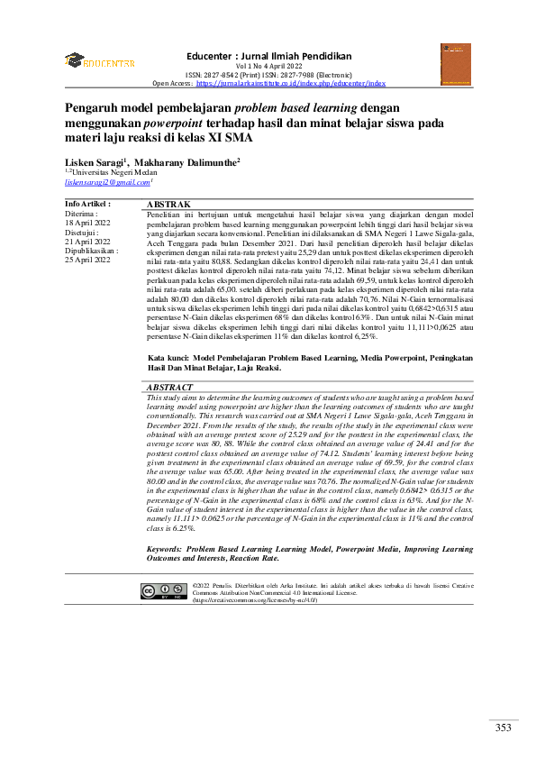 (PDF) Pengaruh model pembelajaran problem based learning dengan menggunakan powerpoint terhadap ...