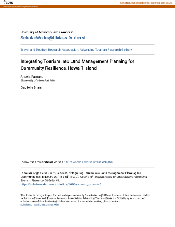 (PDF) Integrating Tourism into Land Management Planning for Community ...