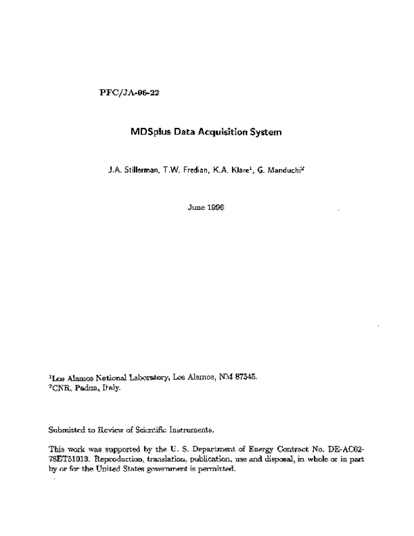 (PDF) MDSplus: A Distributed Data Acquisition System