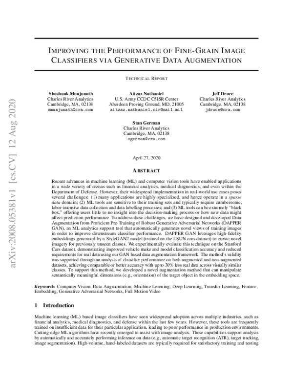 (PDF) Improving the Performance of Fine-Grain Image Classifiers via Generative Data Augmentation