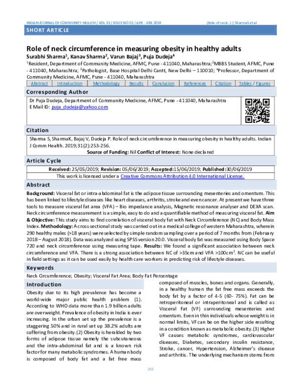 (PDF) Role of neck circumference in measuring obesity in healthy adults